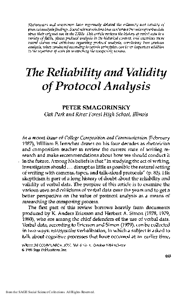 (PDF) The Reliability and Validity of Protocol Analysis