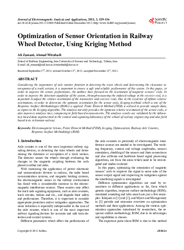 Pdf Optimization Of Sensor Orientation In Railway Wheel Detector Using Kriging Method