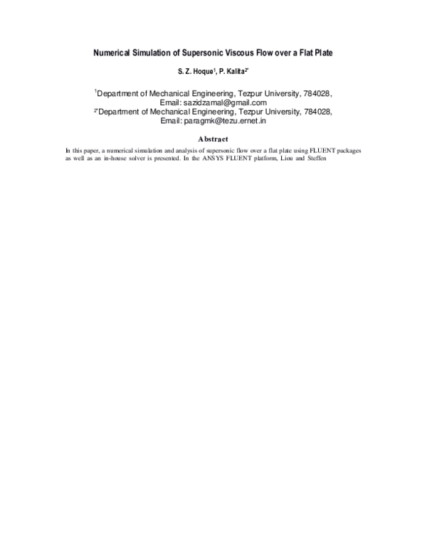 (PDF) Numerical Simulation and Analysis of Supersonic flow over a flat plate