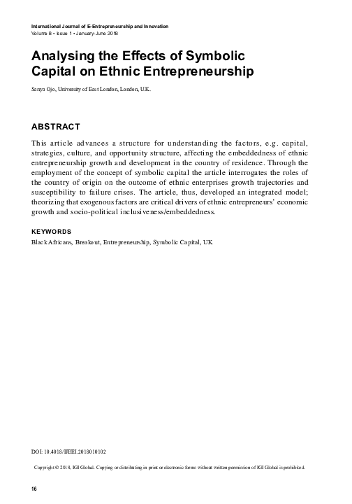 (PDF) Analysing the Effects of Symbolic Capital on Ethnic Entrepreneurship