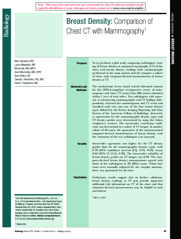 (PDF) Breast Density: Comparison of Chest CT with Mammography