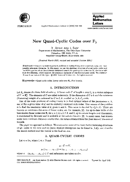 (PDF) New quasi-cyclic codes over 5