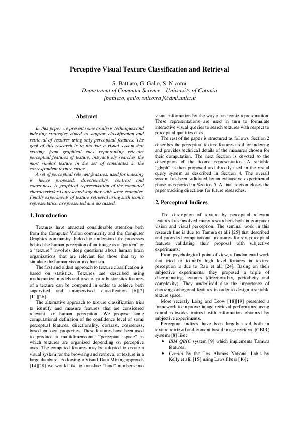 (PDF) Perceptive visual texture classification and retrieval