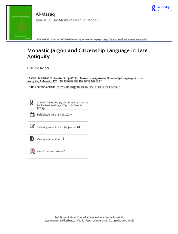 (PDF) Monastic Jargon and Citizenship Language in Late Antiquity
