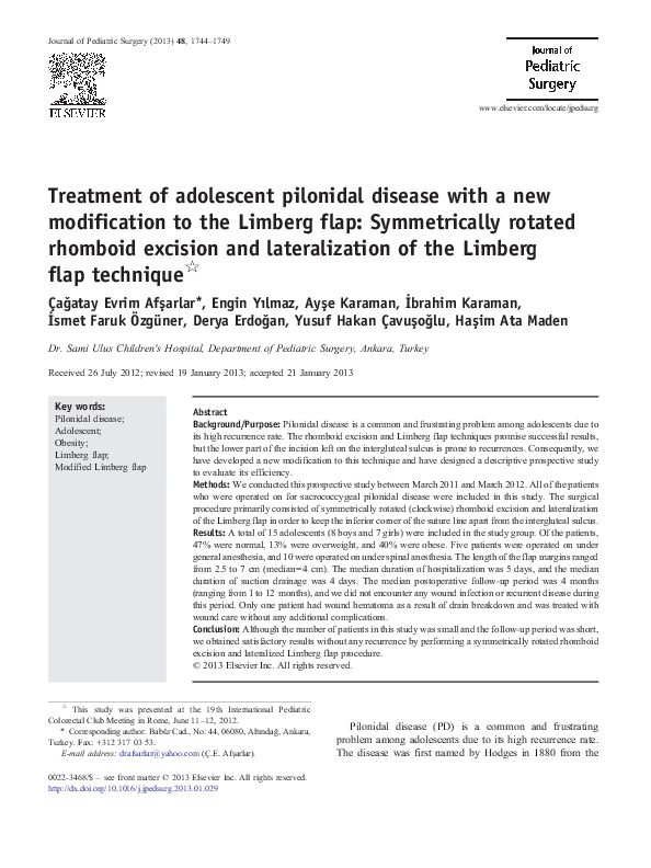 (PDF) Treatment of adolescent pilonidal disease with a new modification ...