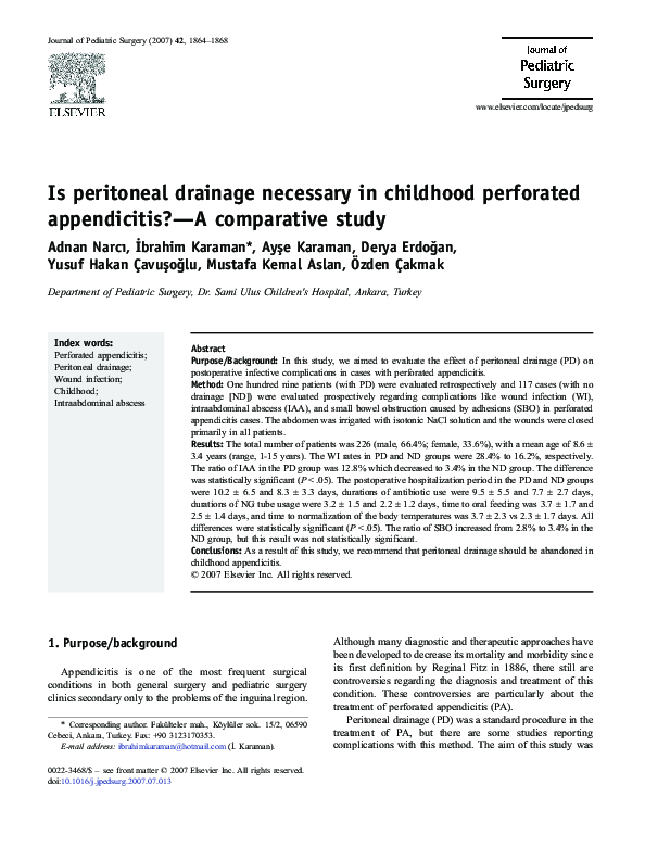(PDF) Is peritoneal drainage necessary in childhood perforated ...