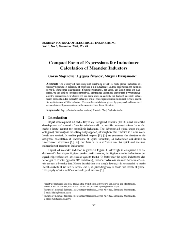 (PDF) Compact form of expressions for inductance calculation of meander ...