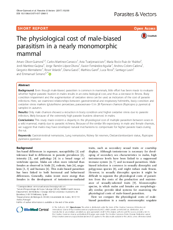 (PDF) The physiological cost of male-biased parasitism in a nearly ...