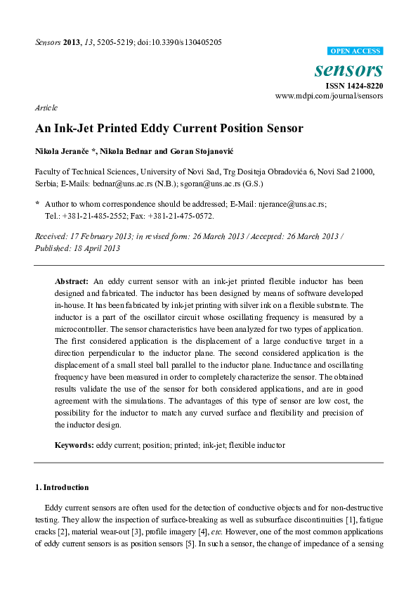 (PDF) An Ink-Jet Printed Eddy Current Position Sensor