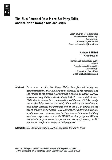 (PDF) The EU’s Potential Role in the Six Party Talks and the North ...