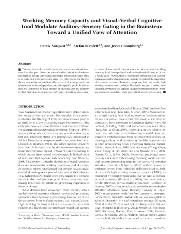 (PDF) Working Memory Capacity and Visual–Verbal Cognitive Load Modulate Auditory–Sensory Gating ...