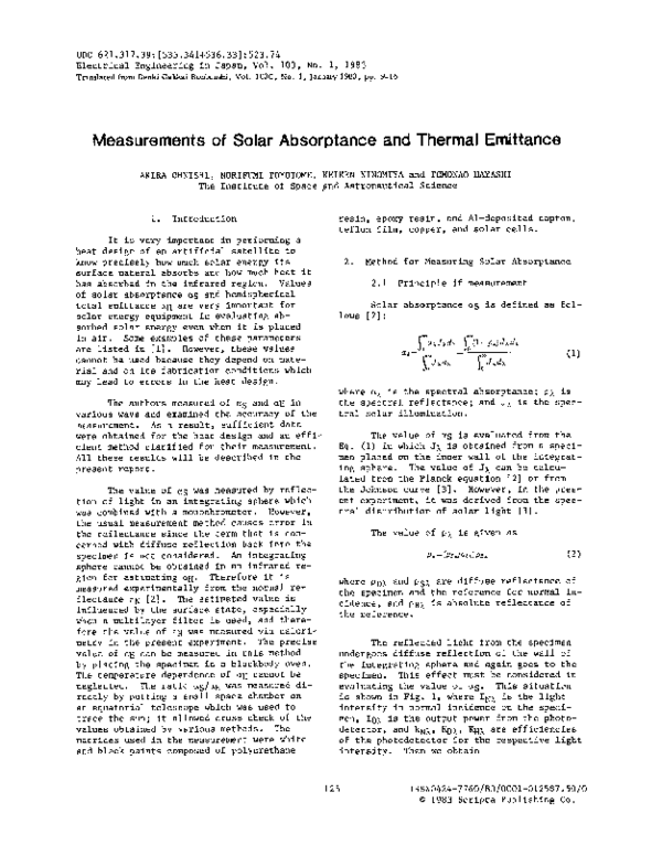 (PDF) Measurements of solar absorptance and thermal emittance