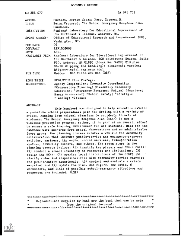 (PDF) Being Prepared: The School Emergency Response Plan Handbook