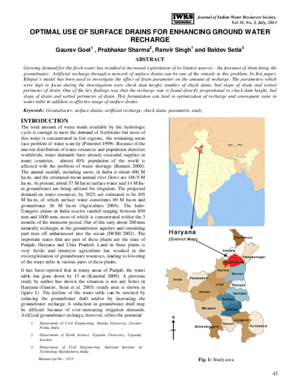 (PDF) Optimal use of surface drains for enhancing ground water recharge