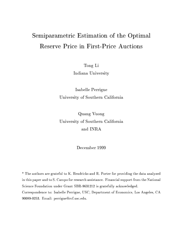 Pdf Semiparametric Estimation Of The Optimal Reserve Price In First