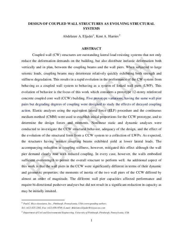 (PDF) Design of coupled wall structures as evolving structural systems