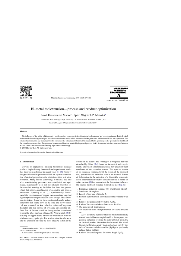 (PDF) Bi-metal rod extrusion—process and product optimization