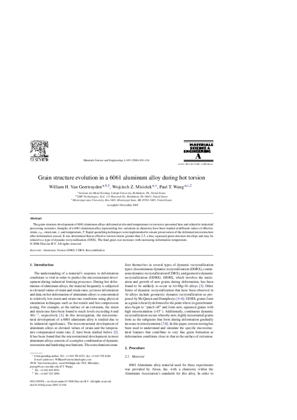 (PDF) Grain structure evolution in a 6061 aluminum alloy during hot torsion