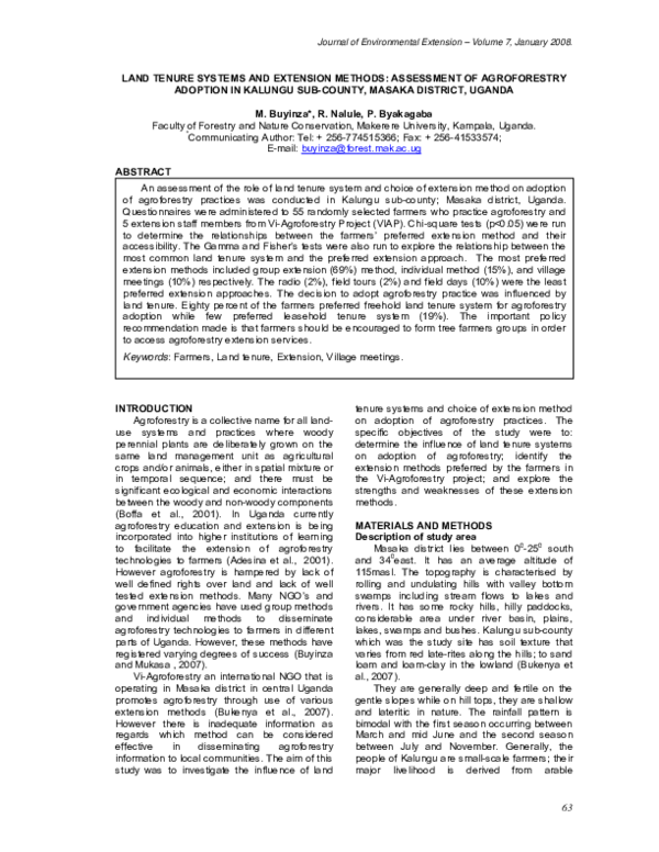 (PDF) Land Tenure Systems And Extension Methods: Assessment Of ...