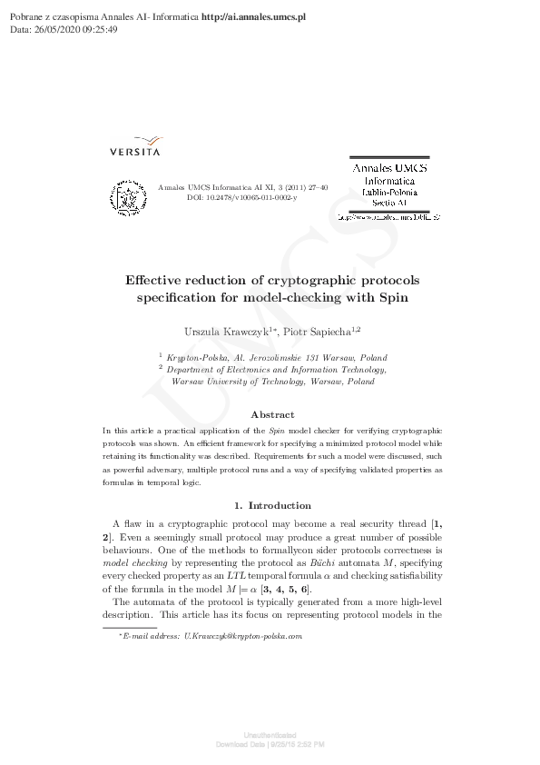 (PDF) Effective reduction of cryptographic protocols specification for model-checking with Spin ...