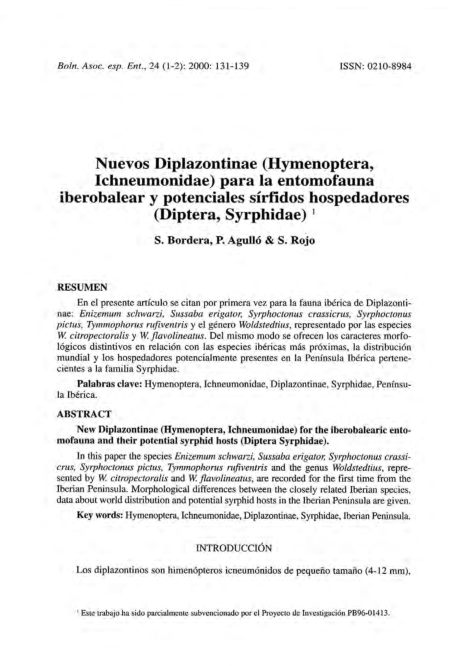 (PDF) Nuevos Diplazontinae (Hymenoptera, Ichneumonidae) para la ...