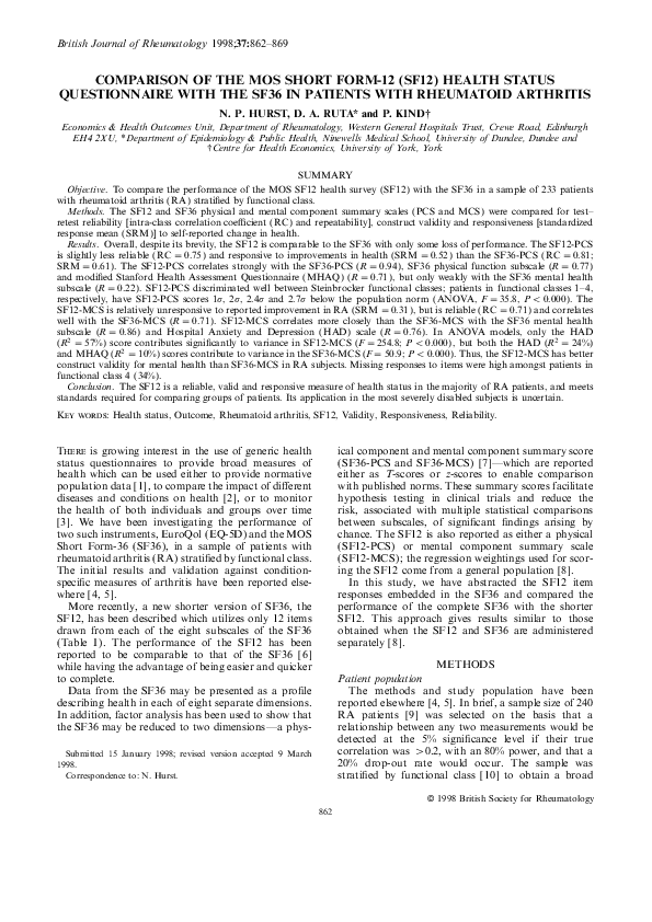 (PDF) Comparison of the MOS short form-12 (SF12) health status ...