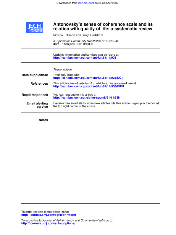 (PDF) Antonovsky's sense of coherence scale and its relation with ...