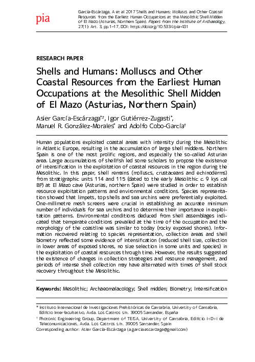 (PDF) Shells and Humans: Molluscs and Other Coastal Resources from the ...