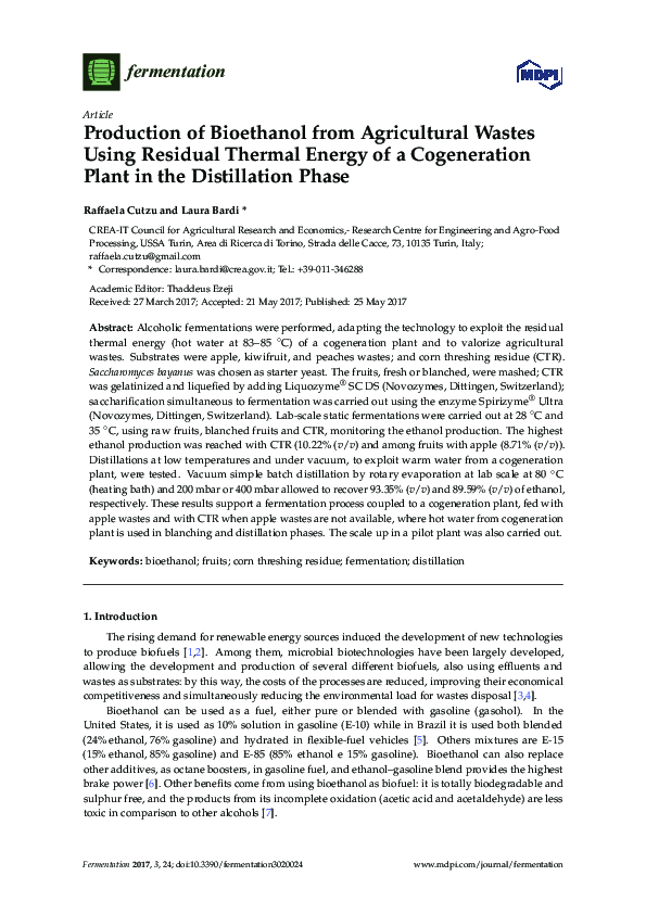 (PDF) Production of bioethanol from agricultural waste
