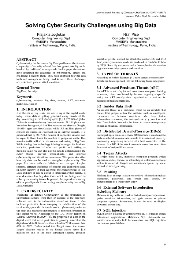 (PDF) Solving Cyber Security Challenges using Big Data