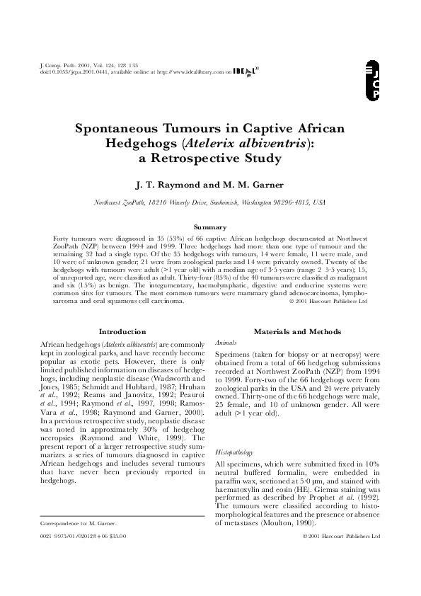 (PDF) Spontaneous Tumours in Captive African Hedgehogs (Atelerix ...
