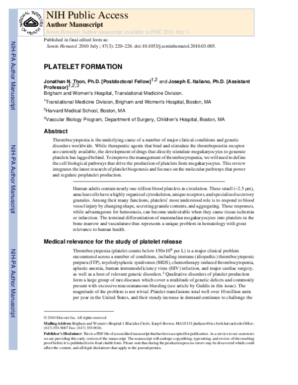 (PDF) Platelet Formation