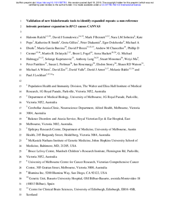 (PDF) Validation of new tools to identify expanded repeats: an intronic ...