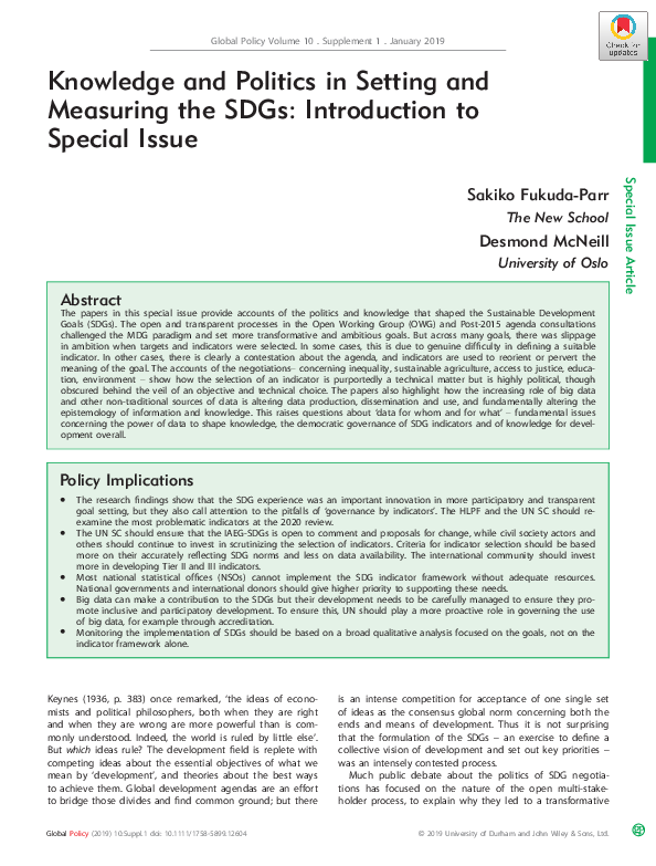 (PDF) Knowledge and Politics in Setting and Measuring the SDGs: Introduction to Special Issue