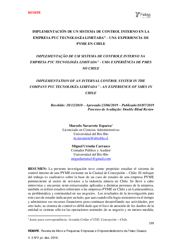 (PDF) Implementación de un sistema de control interno en la empresa PyC ...