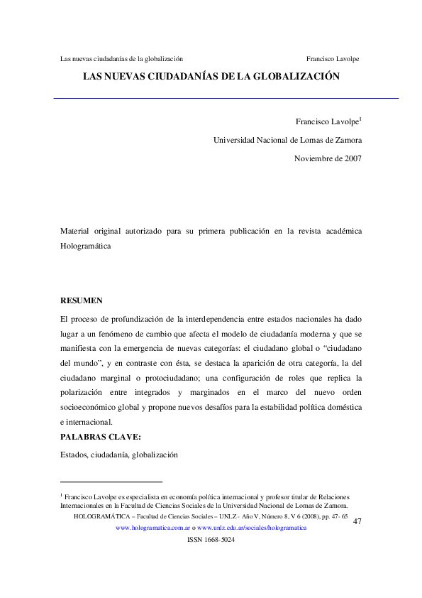 (PDF) Las Nuevas Ciudadan as De La Globalizaci n