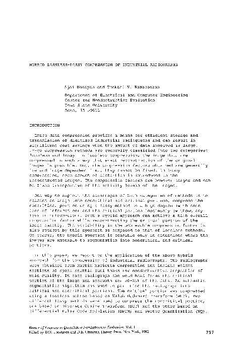 (PDF) Hybrid Lossless-Lossy Compression of Industrial Radiographs (PDF) Hybrid Lossless-Lossy Compression of Industrial Radiographs