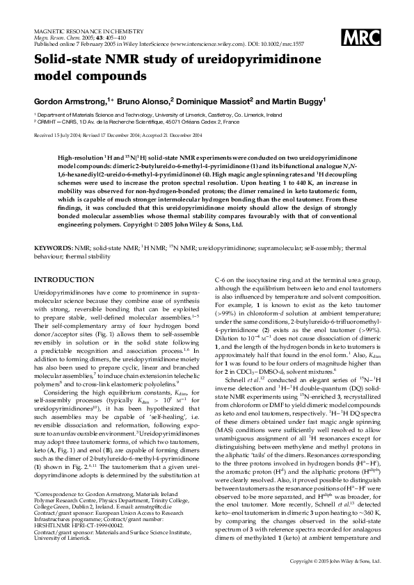 (PDF) Solid-state NMR study of ureidopyrimidinone model compounds