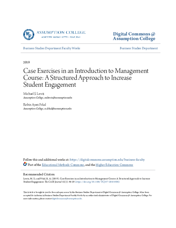 (PDF) Case exercises in an introduction to management course: a ...