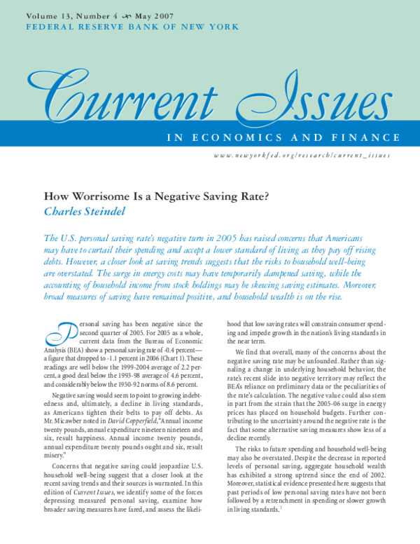(PDF) How worrisome is a negative saving rate?