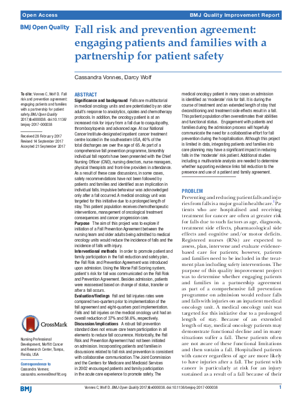 (PDF) Fall risk and prevention agreement: engaging patients and ...