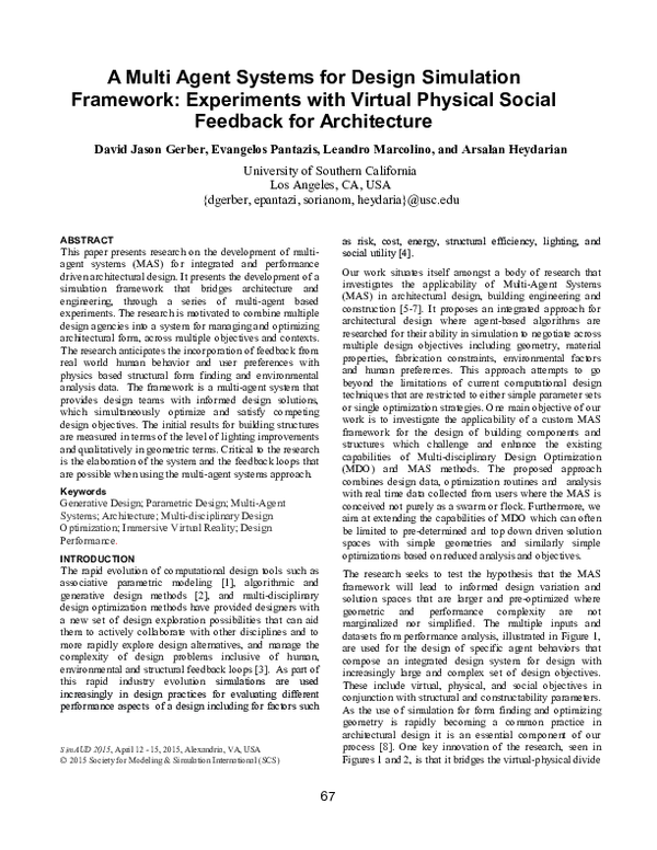 (PDF) Multi Agent Systems for Design Simulation Framework: Experiments with Virtual Physical ...