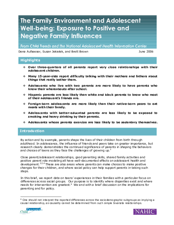 (PDF) The Family Environment and Adolescent Well-being: Exposure to ...