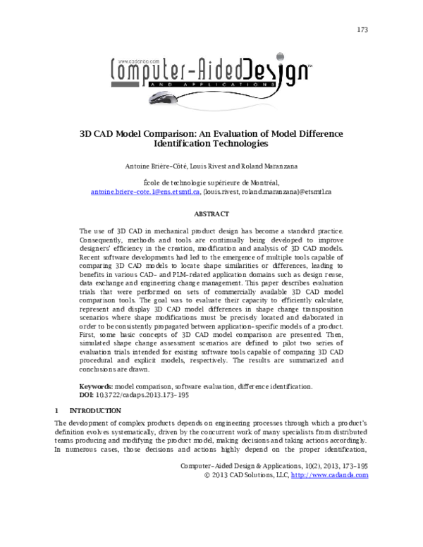 (PDF) 3D CAD Model Comparison: An Evaluation of Model Difference ...