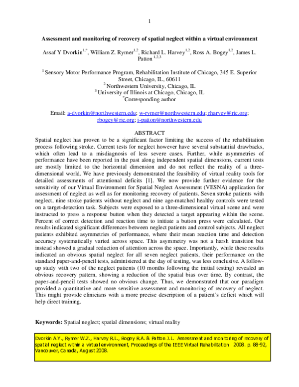 (PDF) Assessment and monitoring of recovery of spatial neglect within a ...