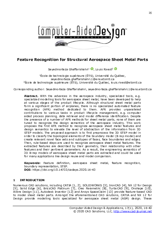 (PDF) Feature Recognition for Structural Aerospace Sheet Metal Parts