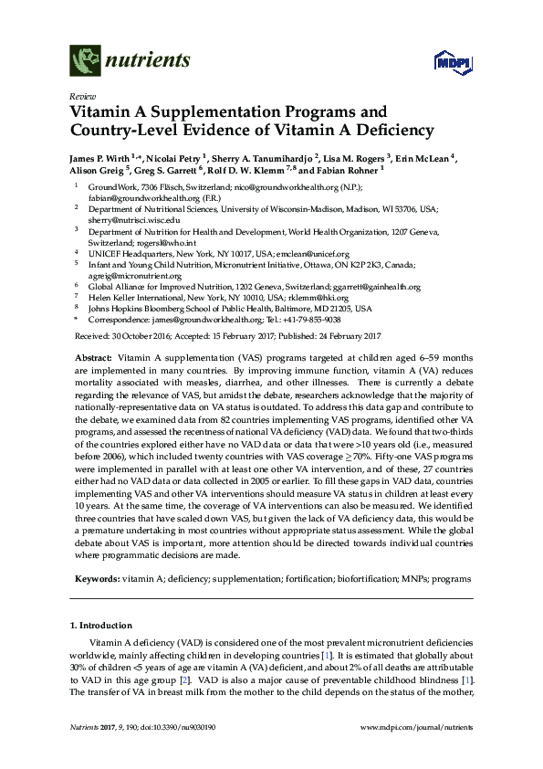 (PDF) Vitamin A Supplementation Programs and Country-Level Evidence of ...