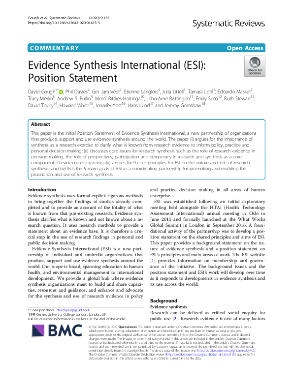 (PDF) Evidence Synthesis International (ESI): Position Statement ...