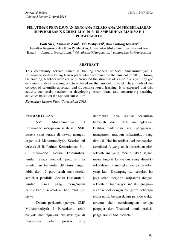 (PDF) Pelatihan Penyusunan Rencana Pelaksanaan Pembelajaran (RPP ...