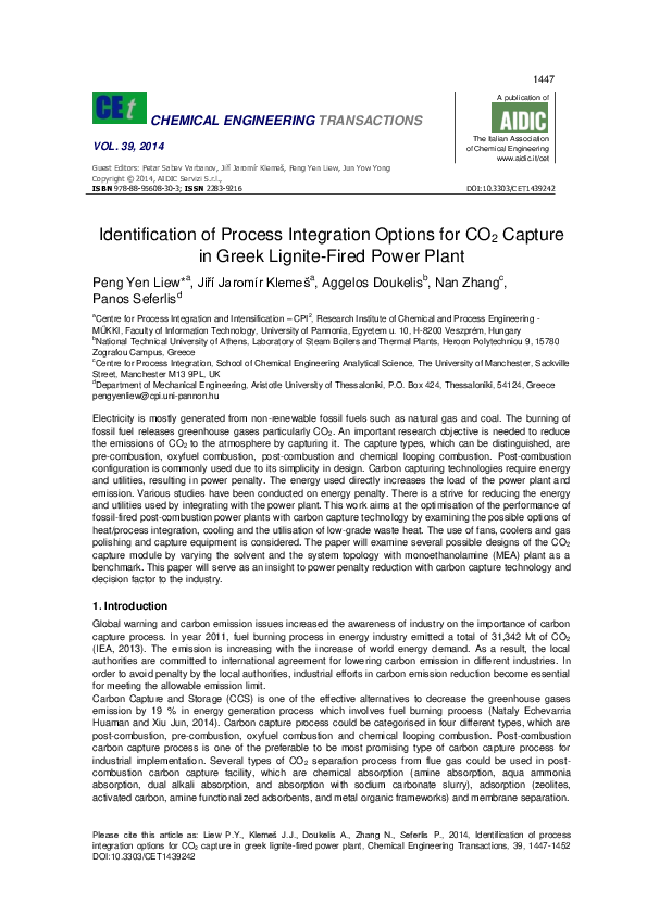 (PDF) Identification of Process Integration Options for Carbon Capture